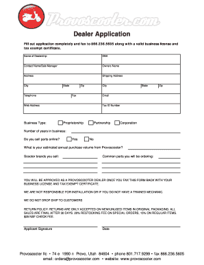 Fillable Online Dealer Application - Provoscooter Fax Email Print ...