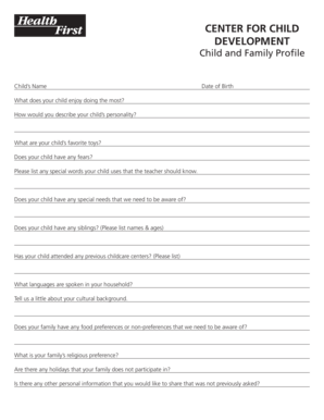 Fillable Online CENTER FOR CHILD DEVELOPMENT - Health First Fax Email ...