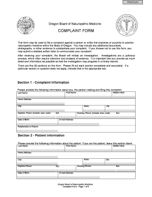 Fillable Online Complaint Form ( pdf ) - State of Oregon Fax Email ...