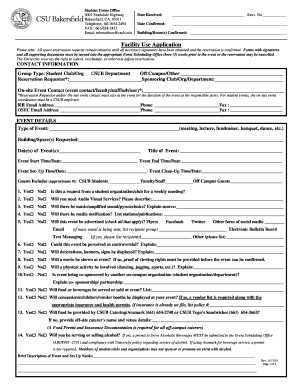 Fillable Online Student Union_CSUB Facilties Use Application.pdf Fax ...