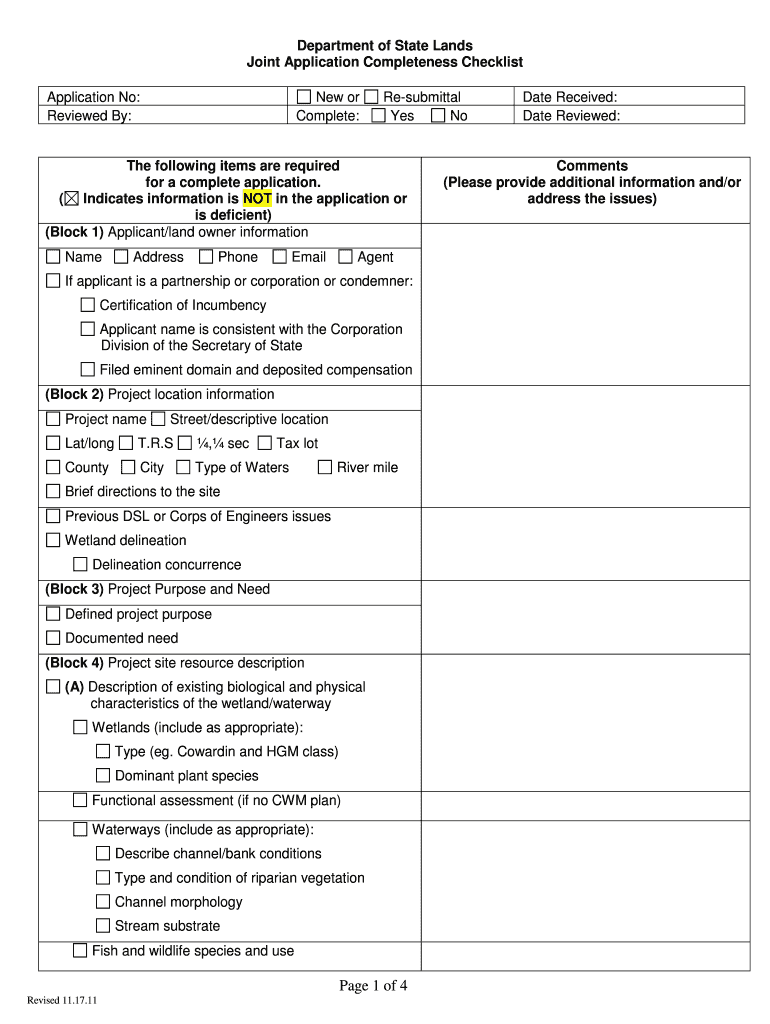 Fillable Online Joint Application Completeness Checklist Fax Email ...