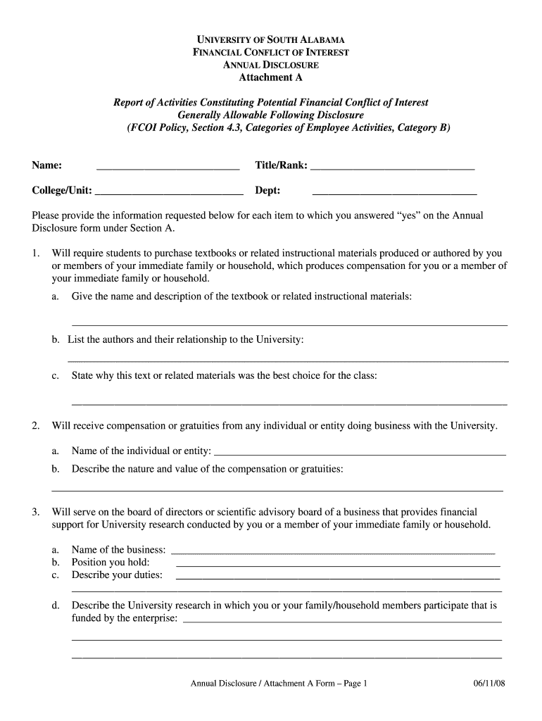 Fillable Online Annual Disclosure of Financial Conflict of Interest Fax Email Print - pdfFiller