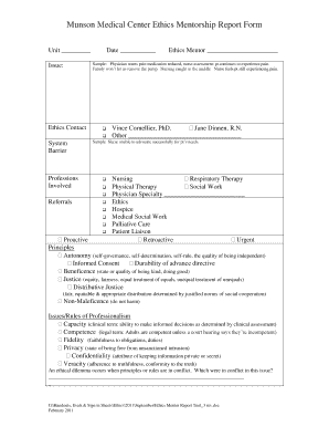 Fillable Online munsonhealthcare Ethics Mentor Report Tool - Munson ...