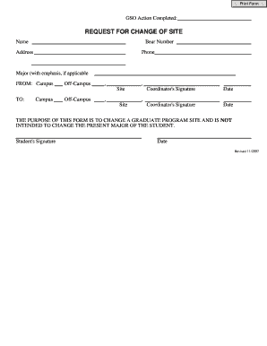 Fillable Online unco Change of Site Request Form - unco Fax Email Print ...