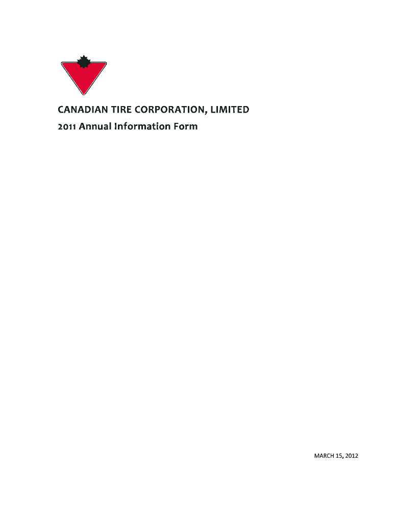 Fillable Online Canadian Tire Corporation, Limited - 2011 Annual ...