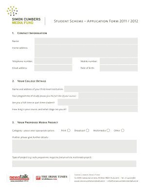 Fillable Online Student Scheme Application Form 2011 / 2012 - Simon ...