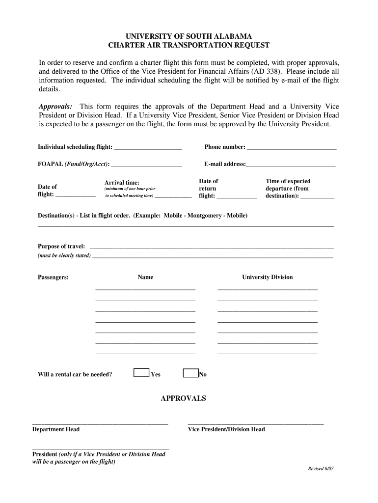 Fillable Online Charter Air Transportation Request Form Fax Email Print ...