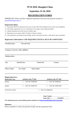 Fillable Online PCM 2010, Shanghai China September 21-24, 2010 ... Fax ...