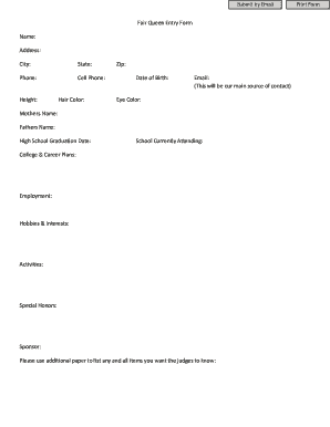 Fillable Online Queen Pageant Form - the Union County Fair Fax Email ...