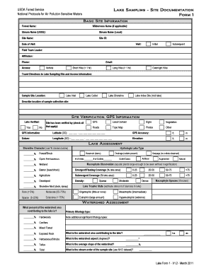 Fillable Online Lake Sampling Documentation Form Fax Email Print ...