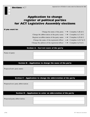 Fillable Online Application to change register of political parties for ...