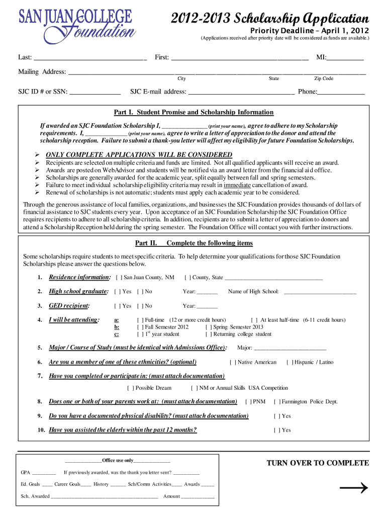 Fillable Online SJC Foundation Scholarship Application Fax Email Print ...