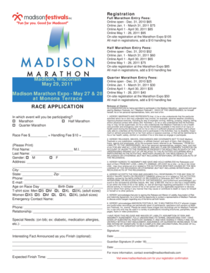Fillable Online RACE APPLICATION Madison, Wisconsin May 29, 2011 ...