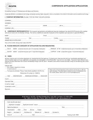 Fillable Online Corporate Affiliation Application for ACUTA Membership ...