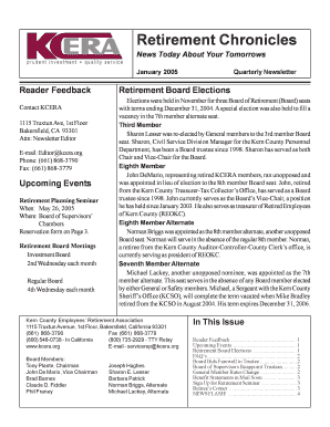 Fillable Online KCERA Retirement Newsletter - January 2005 Fax Email ...