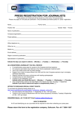 Fillable Online PRESS REGISTRATION FOR JOURNALISTS - ICPDR Fax Email ...