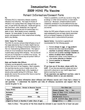 Fillable Online pointloma Immunization Form 2009 H1N1 Flu Vaccine ...