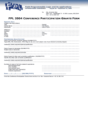 Fillable Online FPL 2004 CONFERENCE PARTICIPATION GRANTS FORM Fax Email ...