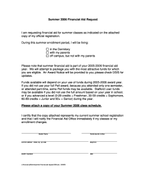 Fillable Online umfk Summer 2006 Financial Aid Request I am requesting ...