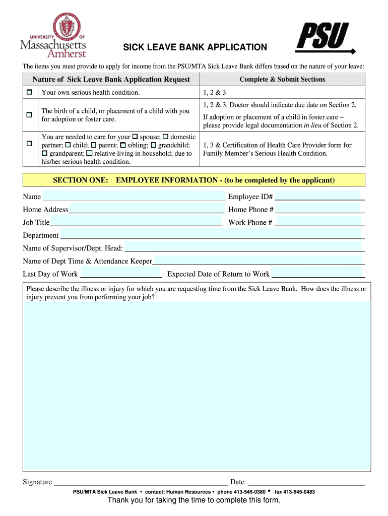 Fillable Online Sick Leave Bank Application Fax Email Print - pdfFiller