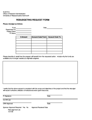 Fillable Online umassd Rebudget form - University of Massachusetts ...