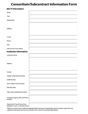 Fillable Online Consortium/Subcontract Information Form Fax Email Print - pdfFiller
