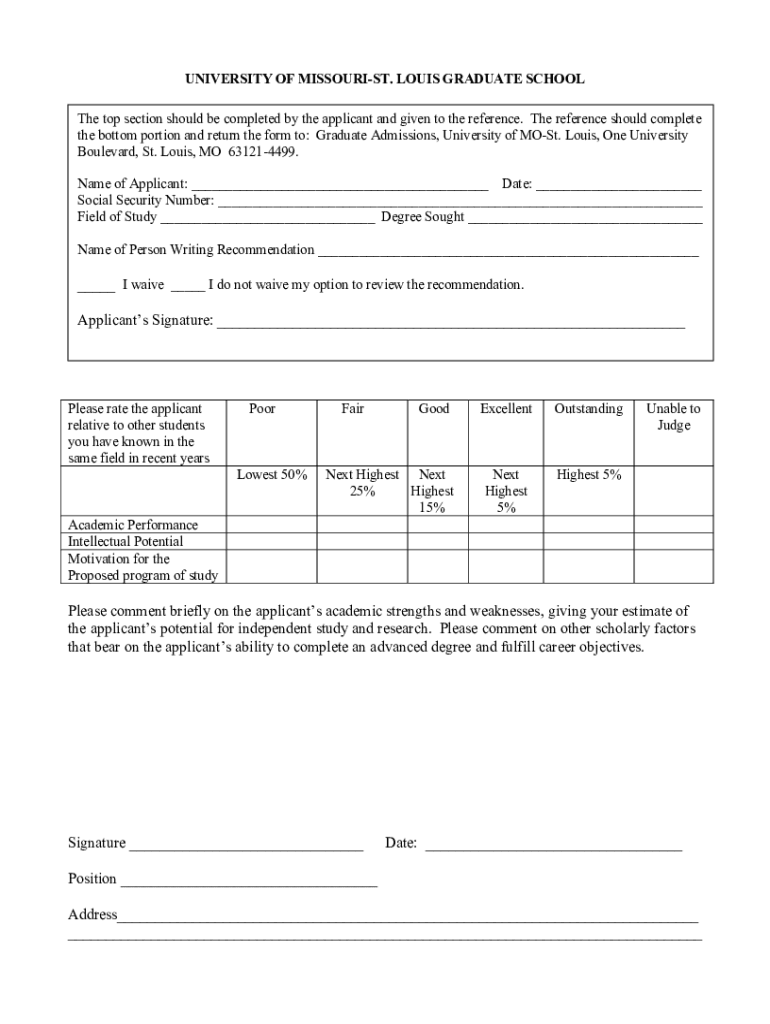 Fillable Online Recommendation Form for Graduate Admission Fax Email Print - pdfFiller