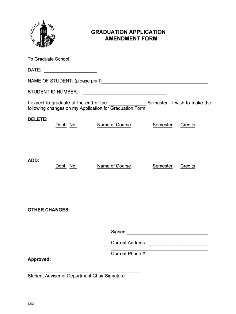 Fillable Online Graduation Application Amendment Form Fax Email Print ...
