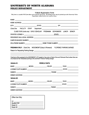 Fillable Online University of North Alabama Vehicle Registration Form ...