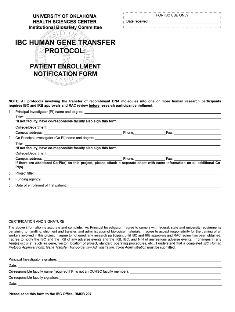 Fillable Online Patient Enrollment Notification Form for Human Gene ...