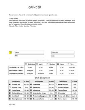 Fillable Online Grinder Job Description and Analysis Fax Email Print ...