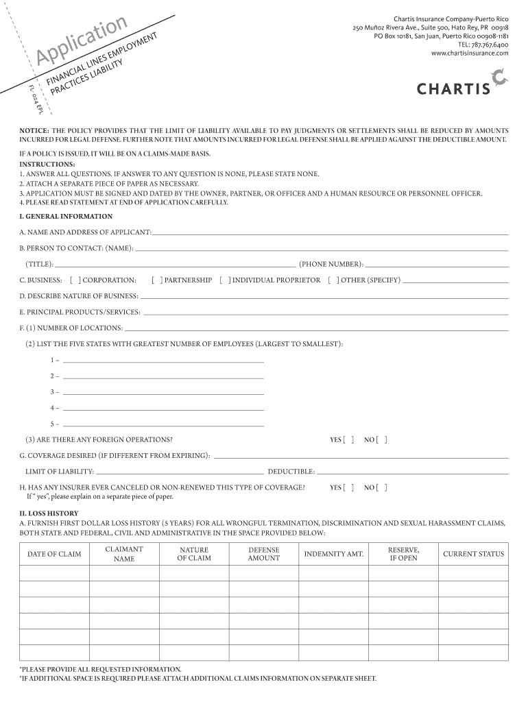 Fillable Online Employment Practices Liability Insurance Application ...