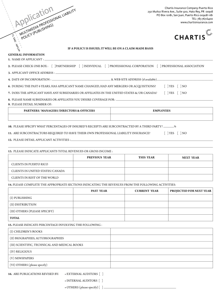 Fillable Online Multimedia Professional Liability Policy Application ...