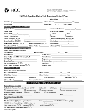 Fillable Online HCC Life Specialty Claims Unit Transplant Referral Form ...
