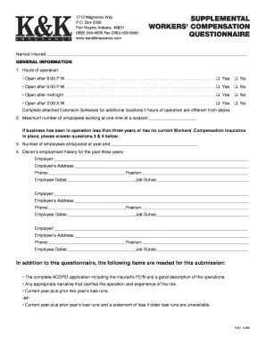 Fillable Online SUPPLEMENTAL WORKERS' COMPENSATION QUESTIONNAIRE Fax ...