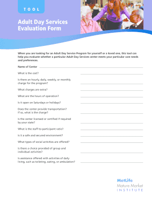 Fillable Online Adult Day Services Evaluation Form Fax Email Print ...