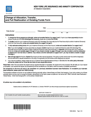 Fillable Online and Full Reallocation of Existing Funds Form Fax Email ...