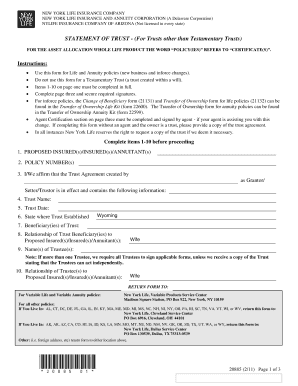 Fillable Online Statement of Trust for Life and Annuity Policies Fax ...