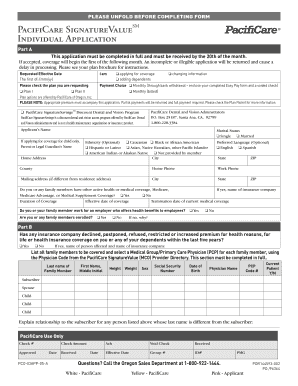 Fillable Online PacifiCare SignatureValueSM Individual Application Fax ...