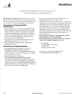 Fillable Online Evidence Proof of Insurability for Disability Insurance ...