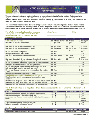 Fillable Online CIGNA Dental Caries Risk Assessment for Providers Fax ...