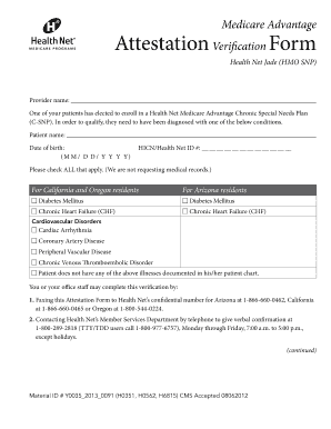 Fillable Online Medicare Advantage AttestationVerification Form ...