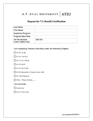 Fillable Online Request for VA Benefit Certification Fax Email Print - pdfFiller