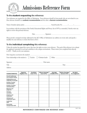 Fillable Online acu Admissions Reference Form - Abilene Christian ...