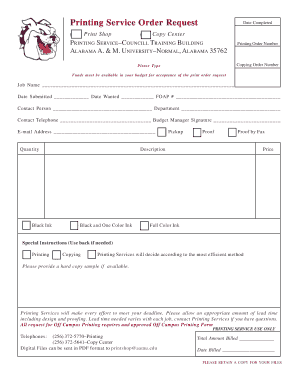Fillable Online aamu Printing Service Order Request - Alabama A&M University Fax Email Print ...