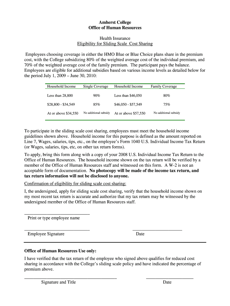 Fillable Online Health Insurance Sliding Scale Cost Sharing Application ...