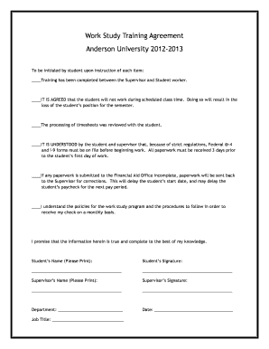 Fillable Online andersonuniversity Work Study Training Agreement ...