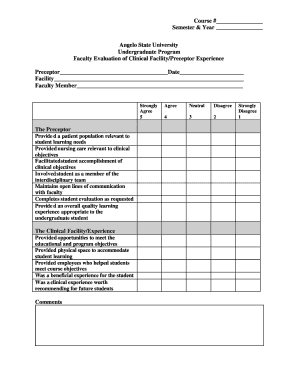 Fillable Online angelo Faculty Evaluation of Preceptor Form - Angelo State University - angelo ...