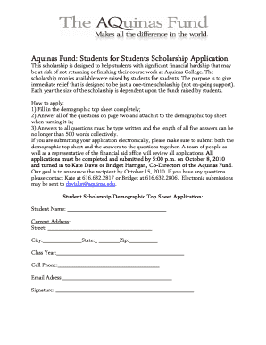 Fillable Online aquinas Students for Students Scholarship Application ...