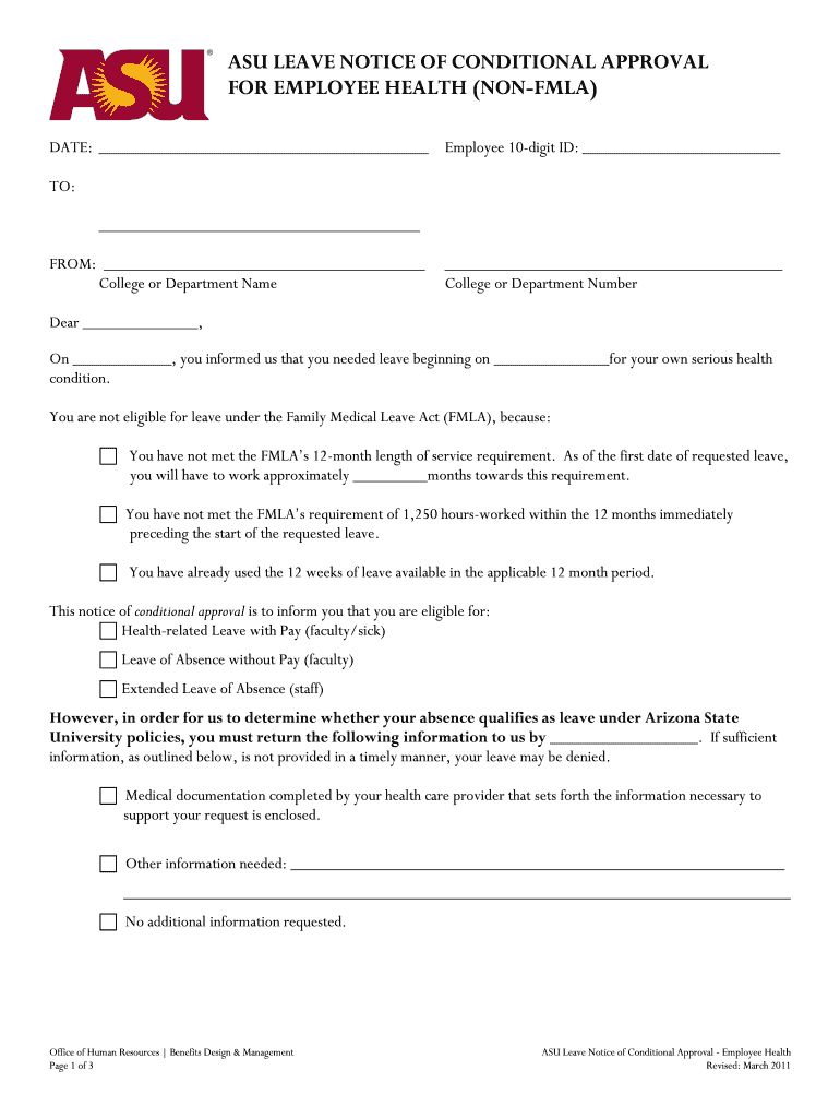 Fillable Online ASU Leave Notice of Conditional Approval Fax Email ...
